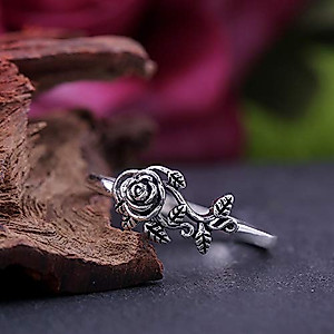 JESMING Tiny Rose Flower Silver Ring, Stacking Rings for Women Small Dainty 925 Silver Plated Ring Delicate Everyday Ring for Women Minimalist Personalized Jewelry (Size:7)