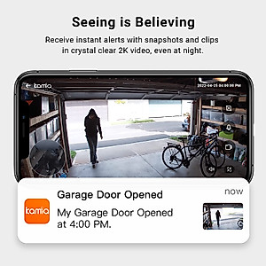 Kamia Garage Camera, 2K Indoor Camera, 2 Doors Open/Close/Overtime Alert, Ask Alexa About Your Garage Door, Night Vision, WiFi 2-Way Audio, No Subscription & Sensor Needed, 360° Smart Security Camera