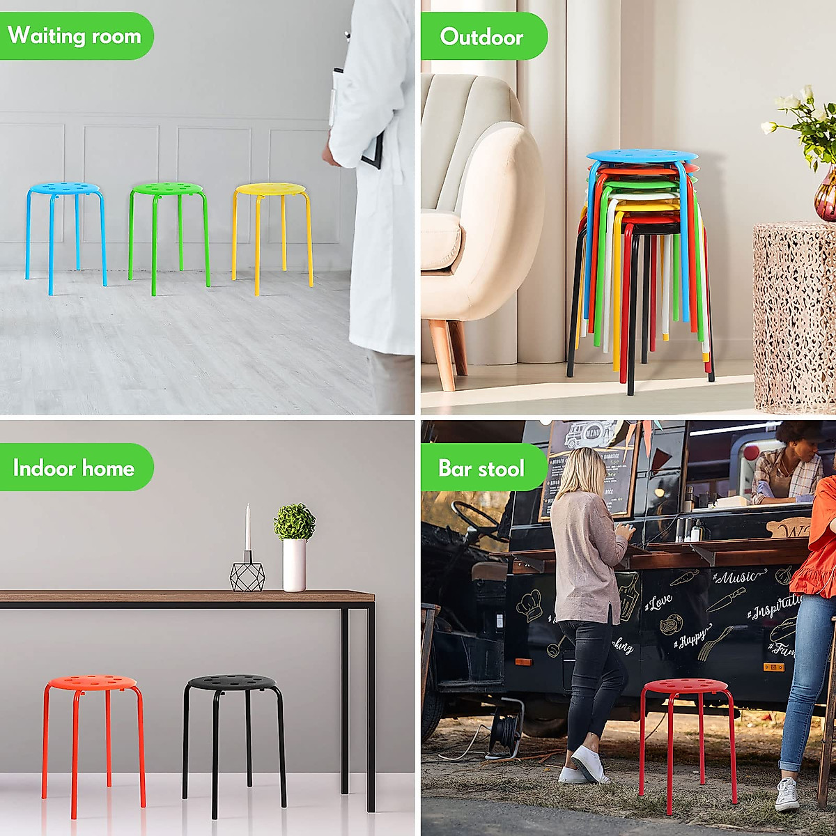 8 Pack Stacking Stools Classroom Stackable Stool Plastic Stack Stool Round Stacking Stool Set Student Round Stool Multipurpose Stool Chairs Flexible Seating for Kids Adult Home Classroom (White)