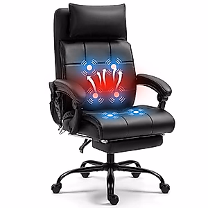 AVAWING Swivel Office Chair, High Back Adjustable Home Office Desk Chair, Heated Massage Office Chair with 6-Point Vibration, Ergonomic Executive Office Chair with Padded Armrests, Black