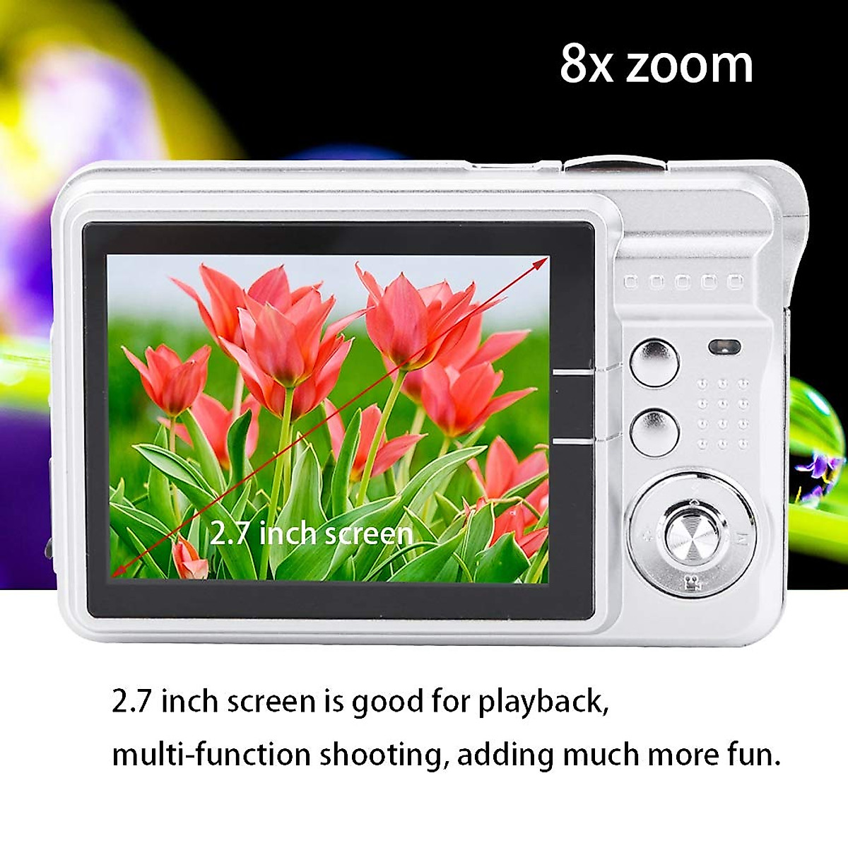 Mini Digital Camera, 1080P HD 2.7" LCD Screen 8X Digital Zoom 18MP 30fps Video Camera for Kids Children Gift(Silver)