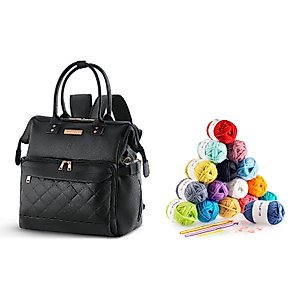 CRAFTISS Faux-Leather Yarn Storage Backpack with 16x20g Acrylic Yarn Mini Skeins Set