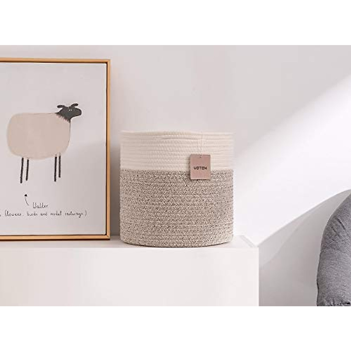 voten Storage Cubes Baskets Bins Organizer 11x11x11'' Fit 12x12''Cube Storage Organizer Bookcases Shelves,Durable Woven Cotton Storage Basket for Organizing,Round 3Pack Off White/Light Brown