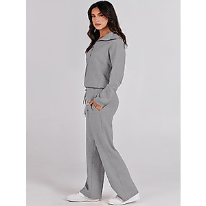 ANRABESS Women 2 Piece Outfits Sweatsuit Oversized Sweatshirt Sweatpants Tracksuit Sweat Lounge Matching Set 2025 Fall Trendy Grey Medium