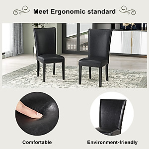 Lifeand 6-Piece Dining Set with 1 Faux Marble Top Table,4 Upholstered Seats and 1 Bench,Black