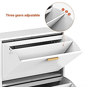 Rophefx Shoe Cabinet for Entryway with Adjustable Shelves in Alloy Steel, Modern Tumbler Shoe Cabinet for Entrance Hallway Bedroom, White