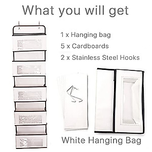 5-Shelf Over Door Hanging Organizer Storage,5 Large Pockets with Clear Windows，2 Metal Rings for Large Hanging Weight for Nursery, Diapers, Closet,Room,Dorm(White)