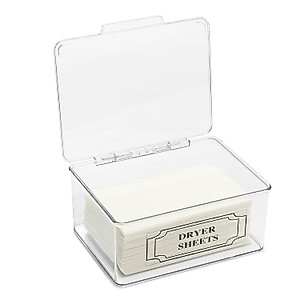 SSTATES Clear Acrylic Dryer Sheets Holder, Flip-top Laundry Pods Container with 2 Label Decals for Laundry Room Organization and Décor, Stackable Storage Box (1 Pc)