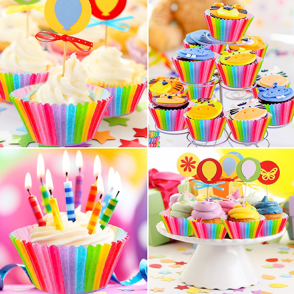 100PCS Rainbow Cupcake Liners, Standard Size Cupcake Baking Cups Paper Rainbow Muffin Cups Paper Liners for Baking Muffin and Cupcakes Decoration Wrappers Food Grade Greaseproof Paper Muffin Liner
