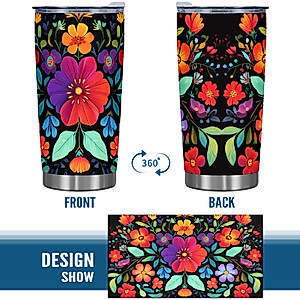 QWEUIOP 20oz Insulated Travel Coffee Mug Colorful Mexican Bird Flower Pattern Stainless Steel Tumbler with Lid Double Wall Vacuum Coffee Cup For Hot and Cold Drinks14111