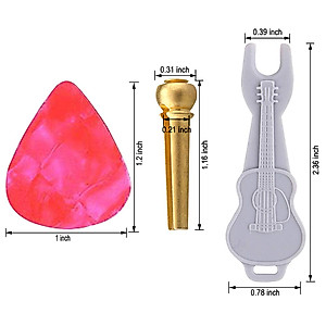 Guitar Bridge Pins 6pcs Pure Brass Endpin for Acoustic Guitar 6 Strings Nail Pegs Fixed Cone, Replacement Parts with Bridge Pin Puller Remover & 5 Guitar Picks - Kimlong