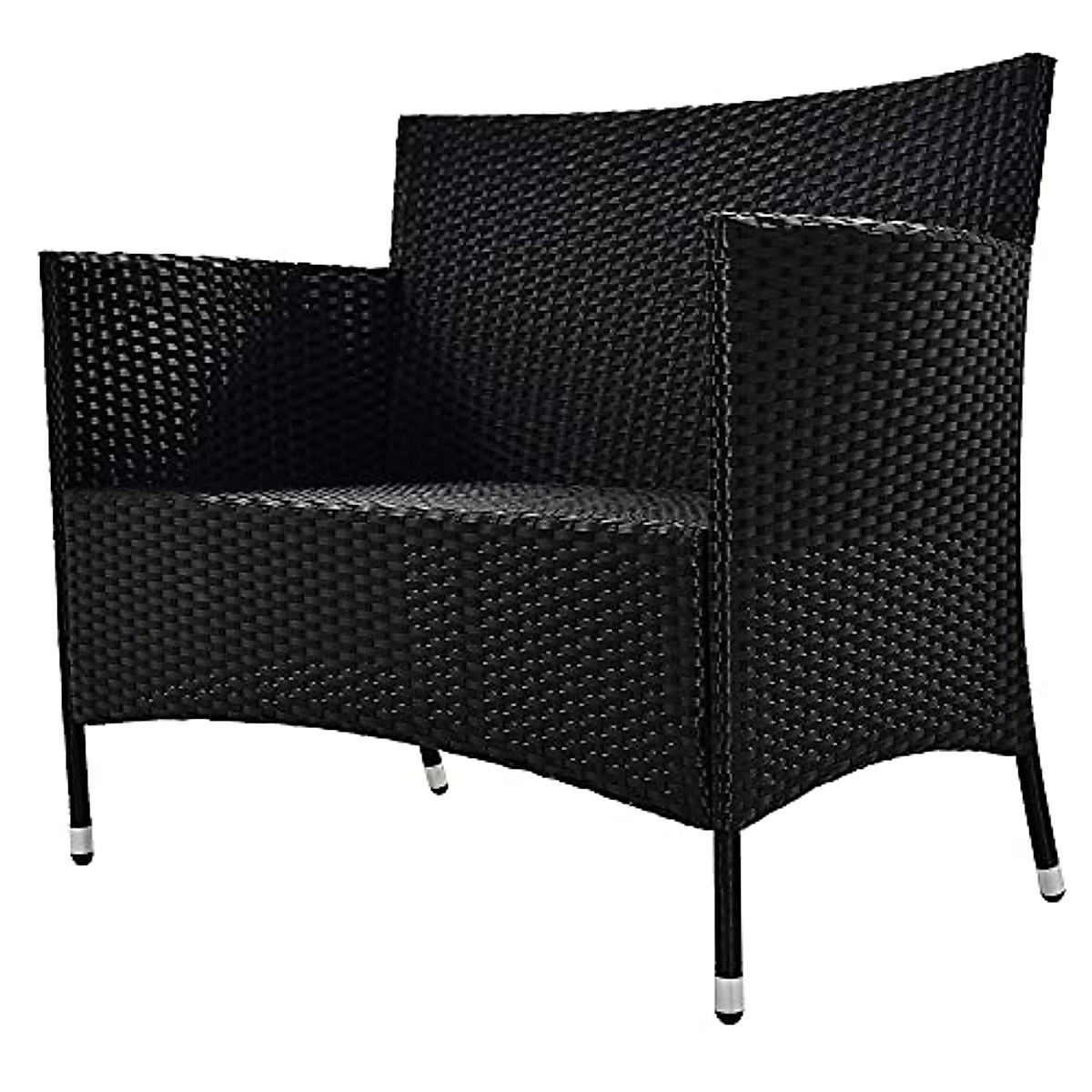 ZLXDP 4PCS Patio Furniture Outdoor Garden Conversation Set Black Wicker 2 Armchairs+1 Double Sofa+1 Table w/Green Cushion