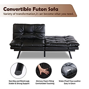 Cozysnooze Futon Sofa Bed,Convertible Sofa Couch Memory Foam Futon Modern Couch Bed Sofa Sleeper Love Seat Daybed Sofa for Living Spaces,Apartment,Adjustable Backrest Armrests,71'' Black