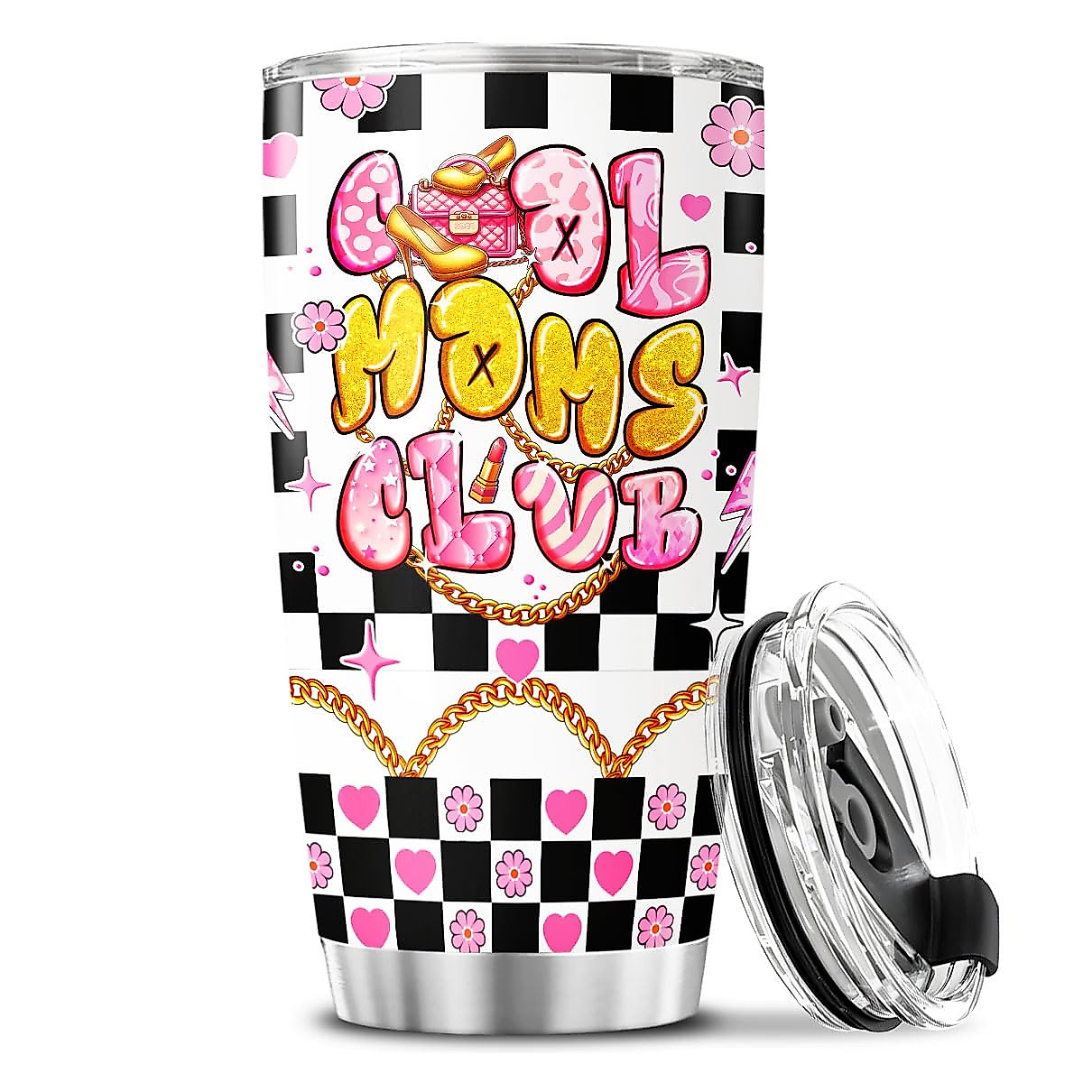 Tumblers Women Coffee Checkered For Handle Simply Mothers Modern Mama Day Mom Funny Water Cups, Cool Moms Club, Cool Moms Club Gifts, Tumbler 20 Oz With Lid And Straw