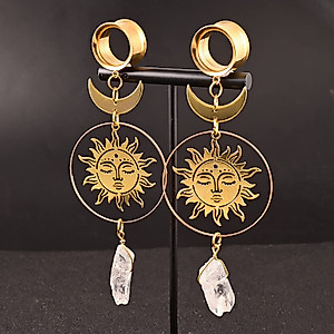 Atomhole 2PCS Ear Gauges Cool Sun Moon Ear Pendant Tunnels Plugs Hypoallergenic 316 Stainless Steel Earrings Stretcher Expander for Piercing Body Jewelry