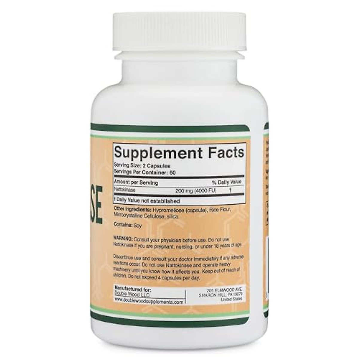 Nattokinase Supplement 4,000 FU Servings, 120 Capsules (Derived from Japanese Natto) Systemic Enzymes for Cardiovascular and Circulatory Support by Double Wood