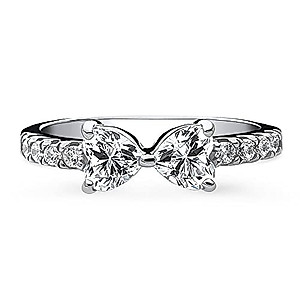 BERRICLE Sterling Silver Bow Tie Cubic Zirconia CZ Heart Fashion Ring for Women, Rhodium Plated Size 7
