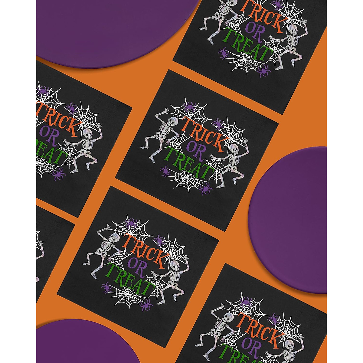 xo, Fetti Halloween Trick or Treat Napkins - 3-ply, 25 pcs | Happy Halloween Party Decorations, Spiderweb Supplies, Spooky Tableware