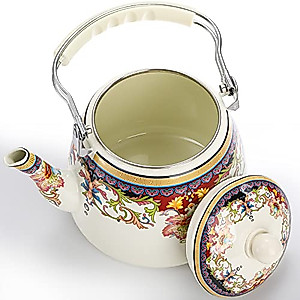 Yarlung 3.3L Enamel Tea Kettle with Tea Infuser, Vintage Floral Teakettle for Stovetop, Colorful Enamel on Steel Teapot with Handle for Hot Water, No Whistling