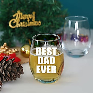 Best Dad Ever Wine Glass, Father's Day Stemless Wine Glass for Dad, Husband, New Dad, Grandpa, Gifts for Father's Day Birthday from Daughter Son Kids, Great Father's Day Christmas Gifts