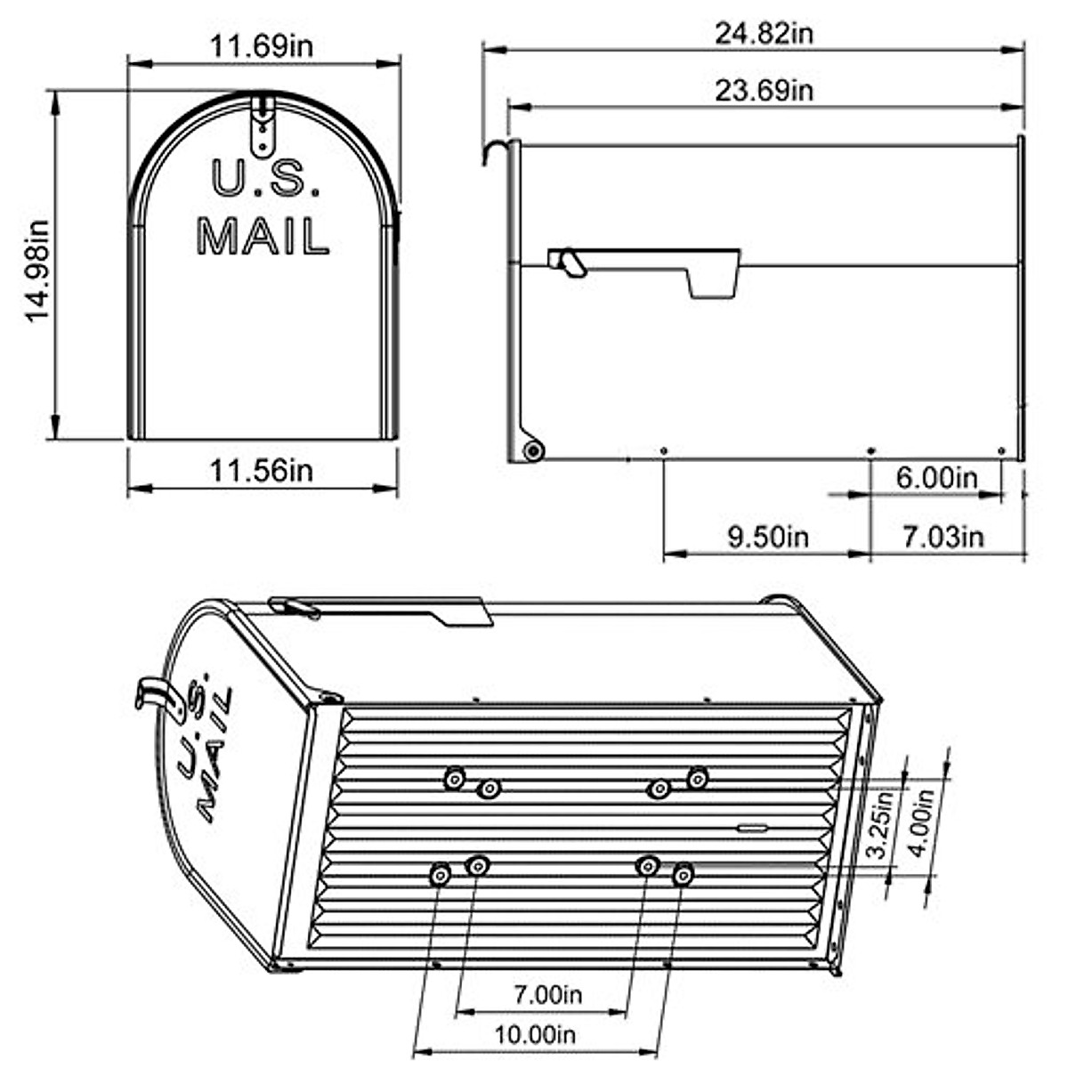 Gibraltar Mailboxes Stanley Extra-Large Capacity Galvanized Steel Grey, Post-Mount Mailbox, ST200000