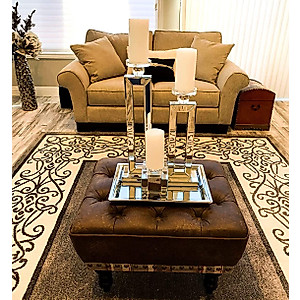 Le'raze Elegant Mirrored Rectangular Silver Tray, Mirrored Tray for Whiskey Decanter, Candle Sticks, Vanity Set, Perfume Tray, and Serving