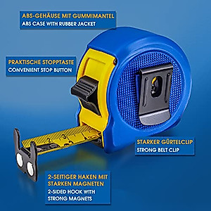 S&R Industriewerkzeuge Tape Measure Inch and Metric Q-Series 5M / 16 Ft, Tape 25 Mm, Nylon Coated, Measuring Pocket Tapes Impact Resistant, Rubberized Case