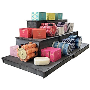 Versatile 3-Tier Wooden Portable Display Stand | Ideal for Craft Shows, Farmers Markets, and Tradeshows | Easy Assembly | Bottles, Soap, CBD, Jewelry, Cups, Tumblers, and Coasters (Black, STRAIGHT)…