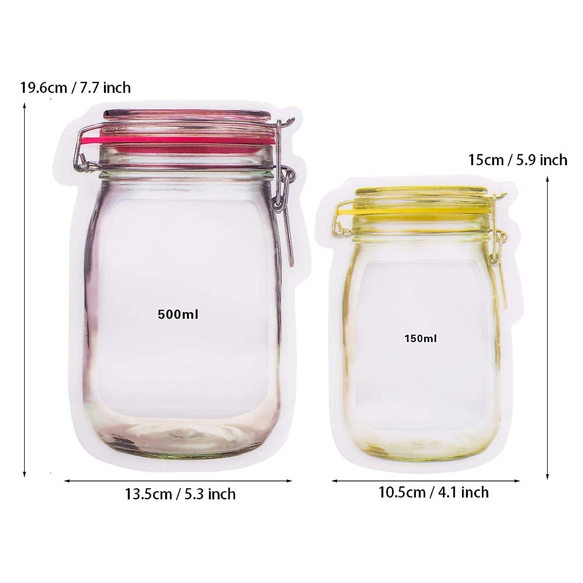 20 Pack Reusable Mason Jar Bottles Bags Cookie Jar Purse Food Storage Zip Lock Bags Kitchen Organizer Snacks, Bread, Cookies, Fresh Food Saver for Household Travel Camping, 10 Large & 10 Medium
