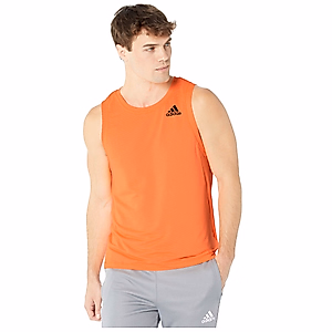 adidas mens AEROREADY 3-Stripes Tank Primeblue Screaming Orange Small