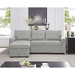 Perry Modern Sectional Sleeper Sofa with Pull Out Bed, Reversible Sleeper Sectional Sofa Bed, Best Sleeper Sofa Couch with 168L Storage, L-Shape Pull Out Couch Bed Sleeper Sofa - Gray,Velvet