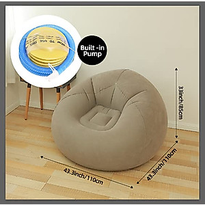Inflatable Bean Bag Chair for Adults, Kids, and Teens - Washable Cover, Eco-Friendly Filler - Perfect Lounge Chair for Living Room, Bedroom, or Floor Seating Grey