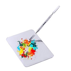 Rotekt Small Stainless Steel Makeup Palette Rectangle Shape Mixing Plate Tools With Spatula