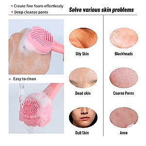 Silicone Facial Cleansing Brush 3 Designs, Beomeen 4 in 1 Handheld Face Scrubber for Deep Gentle Exfoliating, Double-Ended Face Wash Scrub Brush for Face Skincare and Massage (Pink)