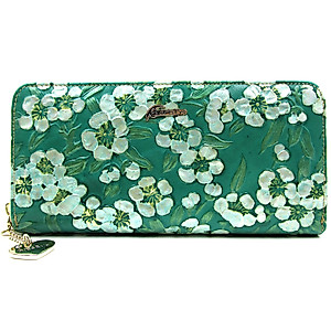 ArtsEye Peach Embossed Genuine Leather Zip Around Wallet (Green)