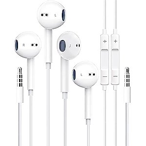 2 Pack Earbuds with 3.5mm Plug Wired Headphones/Earphones Built-in Microphone & Volume Control Compatible with iPhone,iPad,iPod,MP3/4,Android and 3.5mm Audio Devices