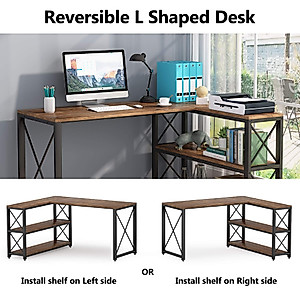 Tribesigns Reversible Industrial L-Shaped Desk with Storage Shelves, Corner Computer Desk PC Laptop Study Table Workstation for Home Office Small Space (Brown, 53")