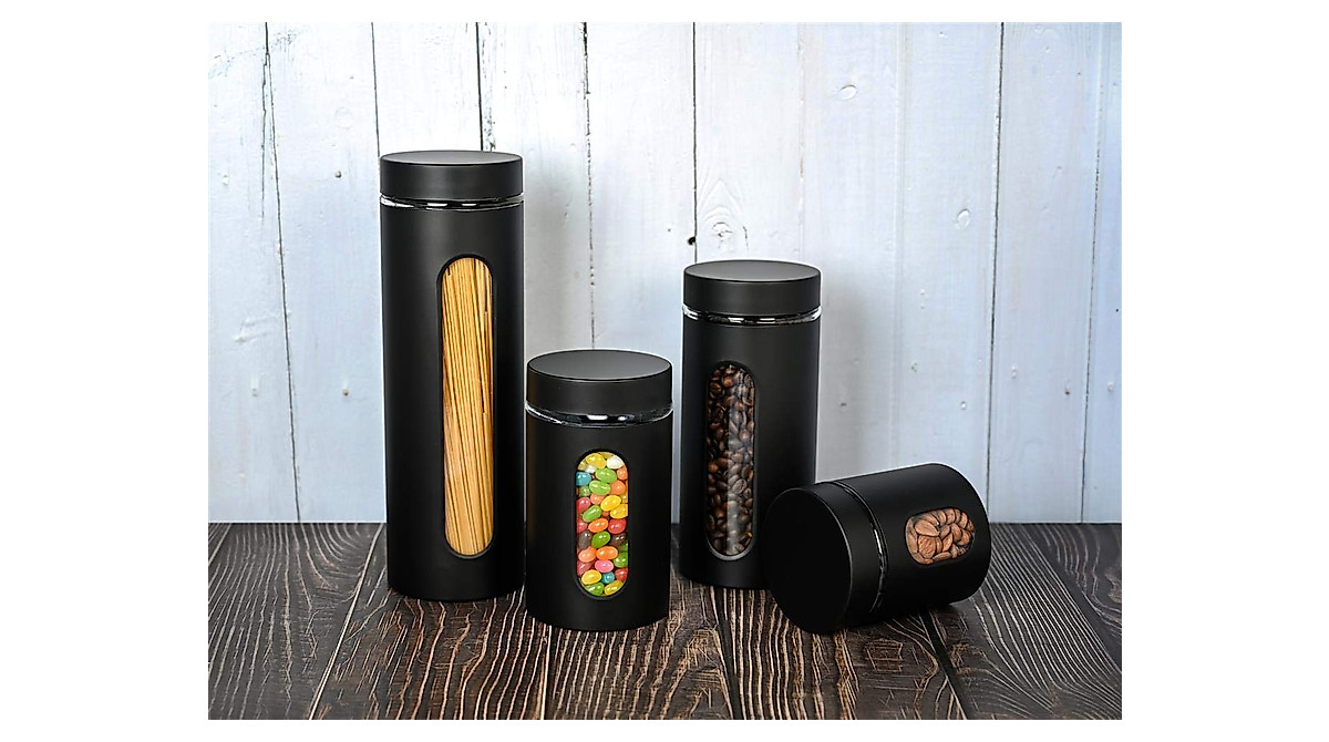 GadgetWiz Matte Black Canister Set for Kitchen - Stylish & Airtight Storage