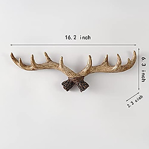 Mingoods Wall Hooks Deer Antler Rack Wall Mounted Cap Coat Clothes Hanger Scarves Towels Key Holder Antler Wall Decoration (Light Brown)