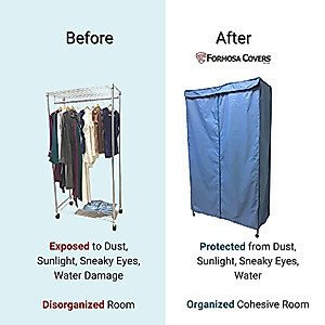 Formosa Covers Portable Garment Rolling Rack Cover - Protect Your Clothes from Dust Keep Your Room Looking Organized in Dusty Blue (Cover Only) (48"W x 18"D x 75"H)