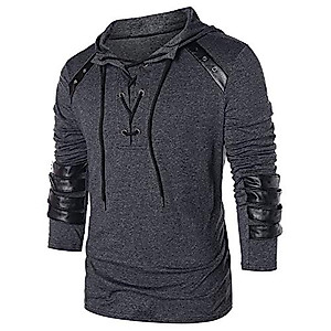 BEIBEIA Men Fashion Drawstring Vintage Hooded Sweatshirt Solid Long Sleeve Hoodie Casual Fall and Winter Pullover Tops Workout Gym Fitness Button Crop Print Shirt Sports Tunic Running Racerback Tee