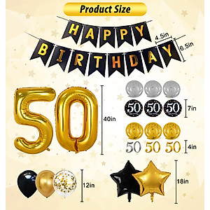 50th Birthday Decorations for Men Women, Over The Hill Party Supplies 50th Birthday Balloons Happy Birthday Banner Hanging Swirls for 50th Birthday Anniversary Decorations Black and Gold Party Decor