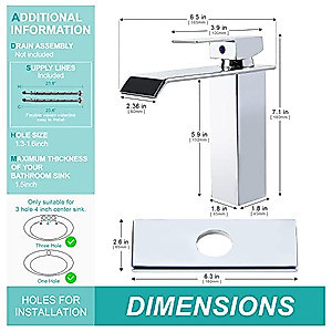M OUDEMEI Waterfall Spout Bathroom Sink Faucet, 4 Inch Centerset Vanity Sink Faucet, Single Handle Lavatory Faucet, Mixer Tap with Deck Plate for 1 OR 3 Hole Easy Installation (Chrome)