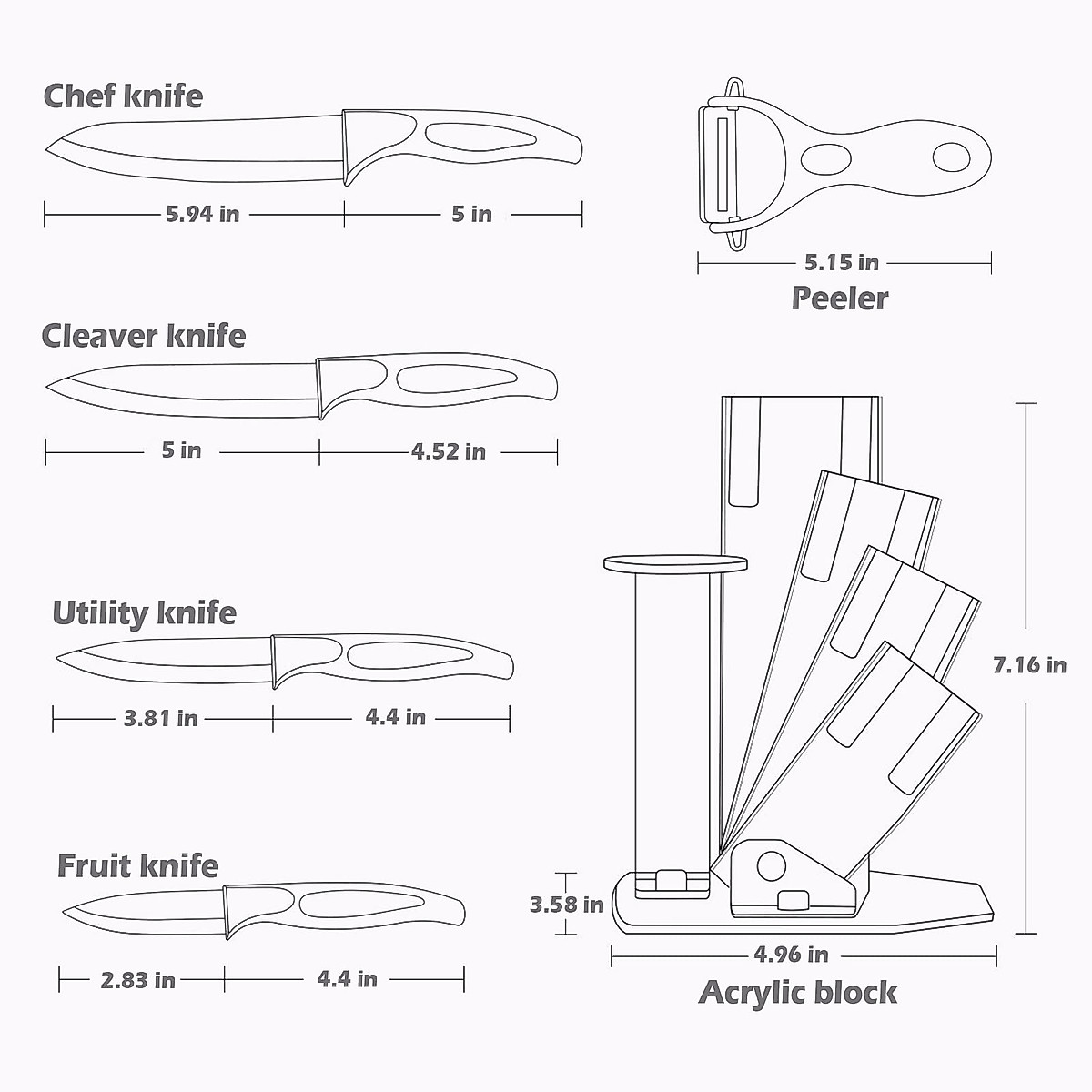 Kitchen Knife Set, 6 Pieces Ceramics Knife Set with Block, Professional Chef Knife Set with Acrylic Stand, Sharp Nonstick Cooking Knife Set with Nonslip handle for Home Family Restaurant (Red)