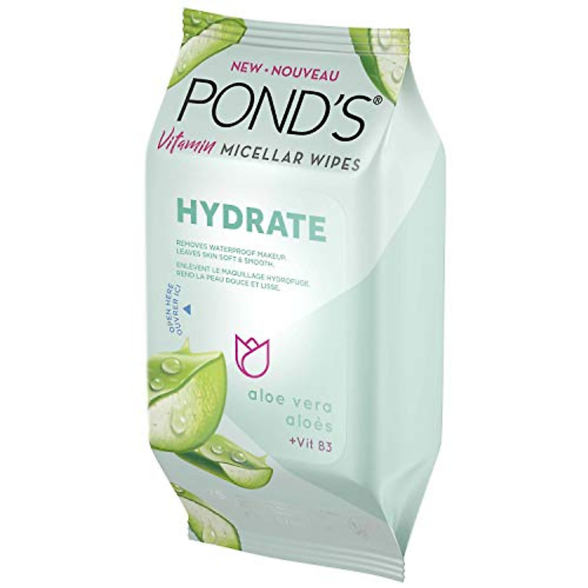 Pond's Vitamin Micellar Wipes For Dry Skin Hydrate Aloe Vera Removes Waterproof Makeup 25 Wipes