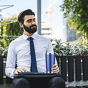 EcoMozz 20oz Tumbler Stainless Steel Vacuum Insulated Mug with Lid, Double Wall Travel Mug, Durable Powder Coated Coffee Cup, Suitable for Ice Drinks and Hot Beverage（New Blue 6 pack）