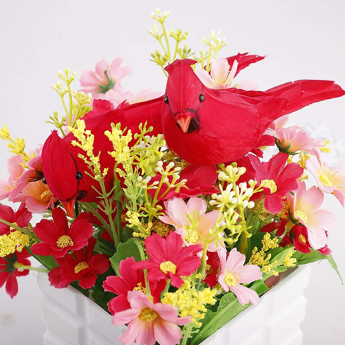 Firlar 12 Pcs Artificial Cardinal bird with Clip, 5.5 Inch Simulated Foam Bird Christmas Cardinal Birds Red-billed Ornaments for Wedding Decoration Home Garden Establishment Party Accessories