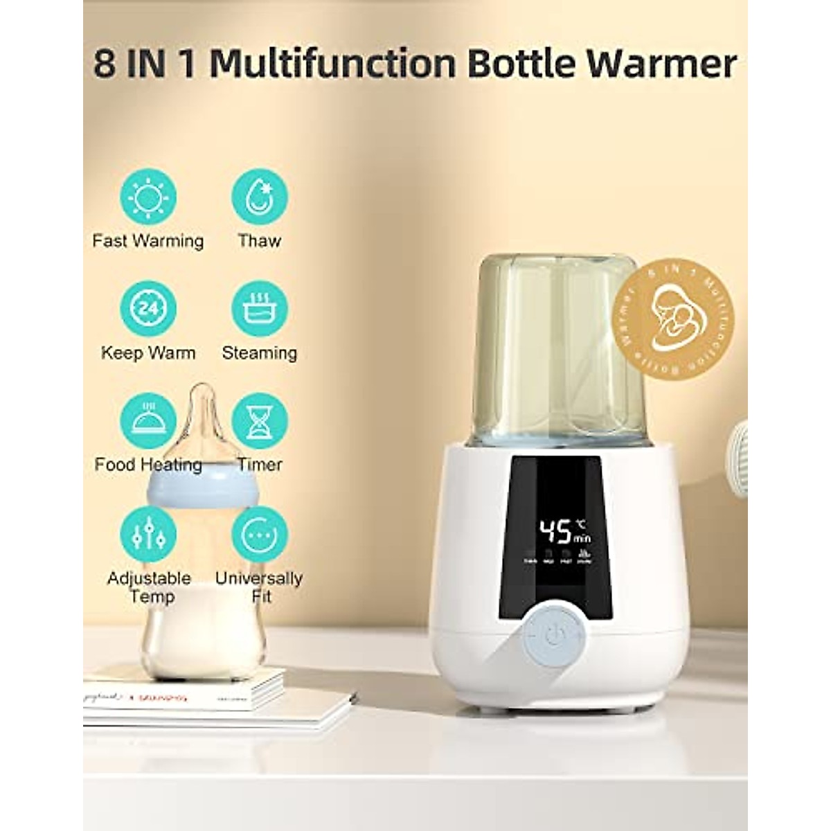 Tizwis Baby Bottle Warmer for Breastmilk or Formula, Fast Baby Milk Warmer with Timer, Smart Temperature Control, Multifunctional Bottle Warmers with Defrost, Thaw, Keep, Heat Baby Food Jars Function