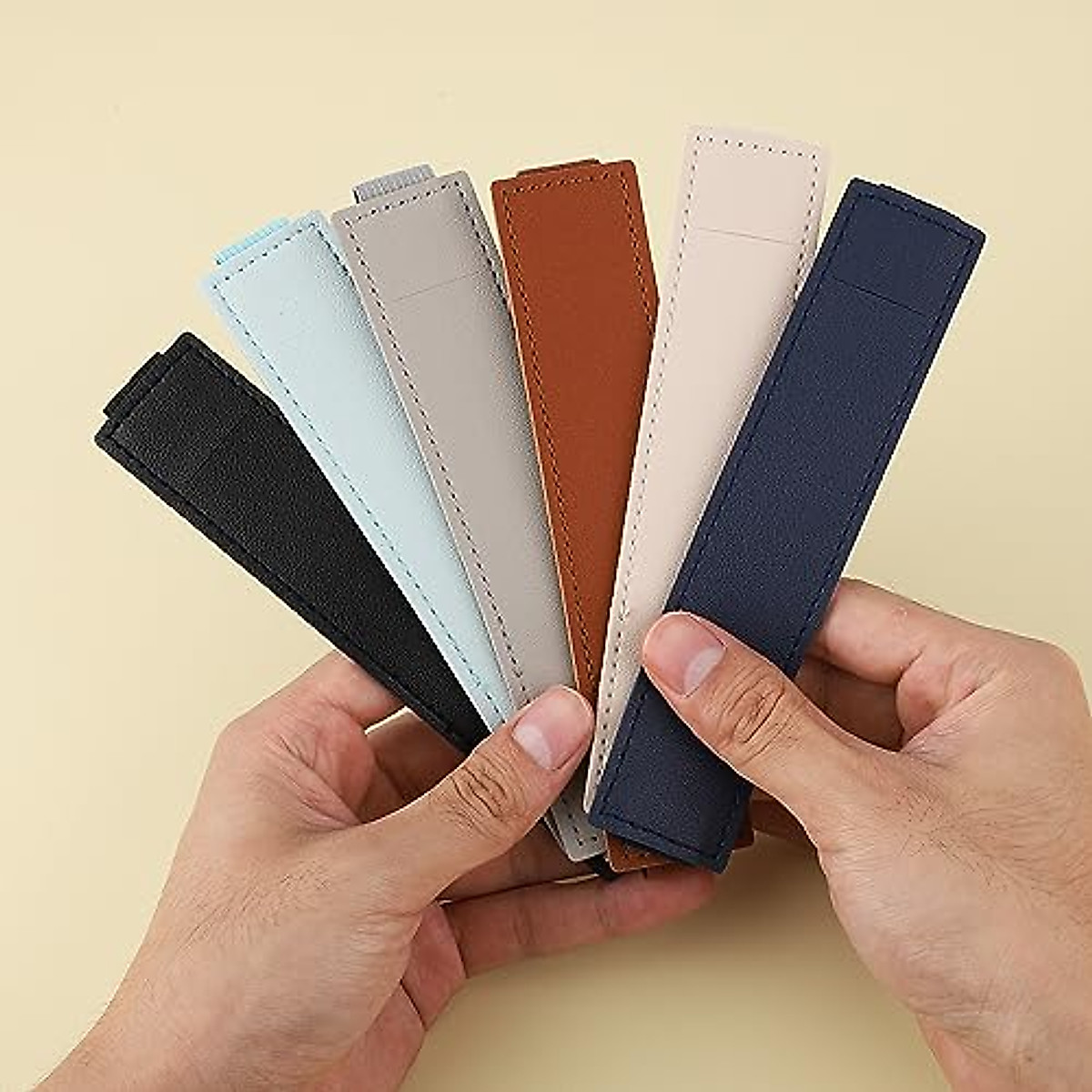 KINBOM 6pcs Elastic Band Pen Holder, PU Leather Pen Sleeve Pouch Journal Pencil Holder Adjustable Elastic Band Pen Holder for Notebook, Planners, Binders and Books (6 Colors)