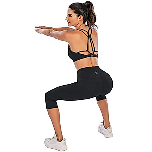 Steppe Naked Feeling High Waisted Yoga Pants Women's Workout Capris Leggings with Pockets Tummy Control Buttery Soft Running Compression Capris for Athletic Gym Exercise Fitness Black-XXL